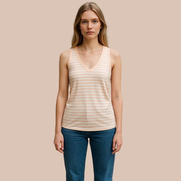 LOFT | Tops | Loft Peach White Horizontal Striped Sleeveless Tank ...